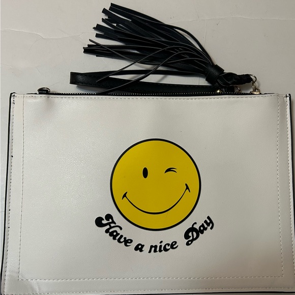 Bags | Smiley Face Black White Pouch | Poshmark